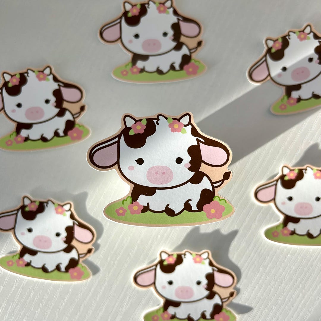 Cute Cow Waterproof Sticker, Matte Sticker, Kawaii Animal Vinyl Sticker ...
