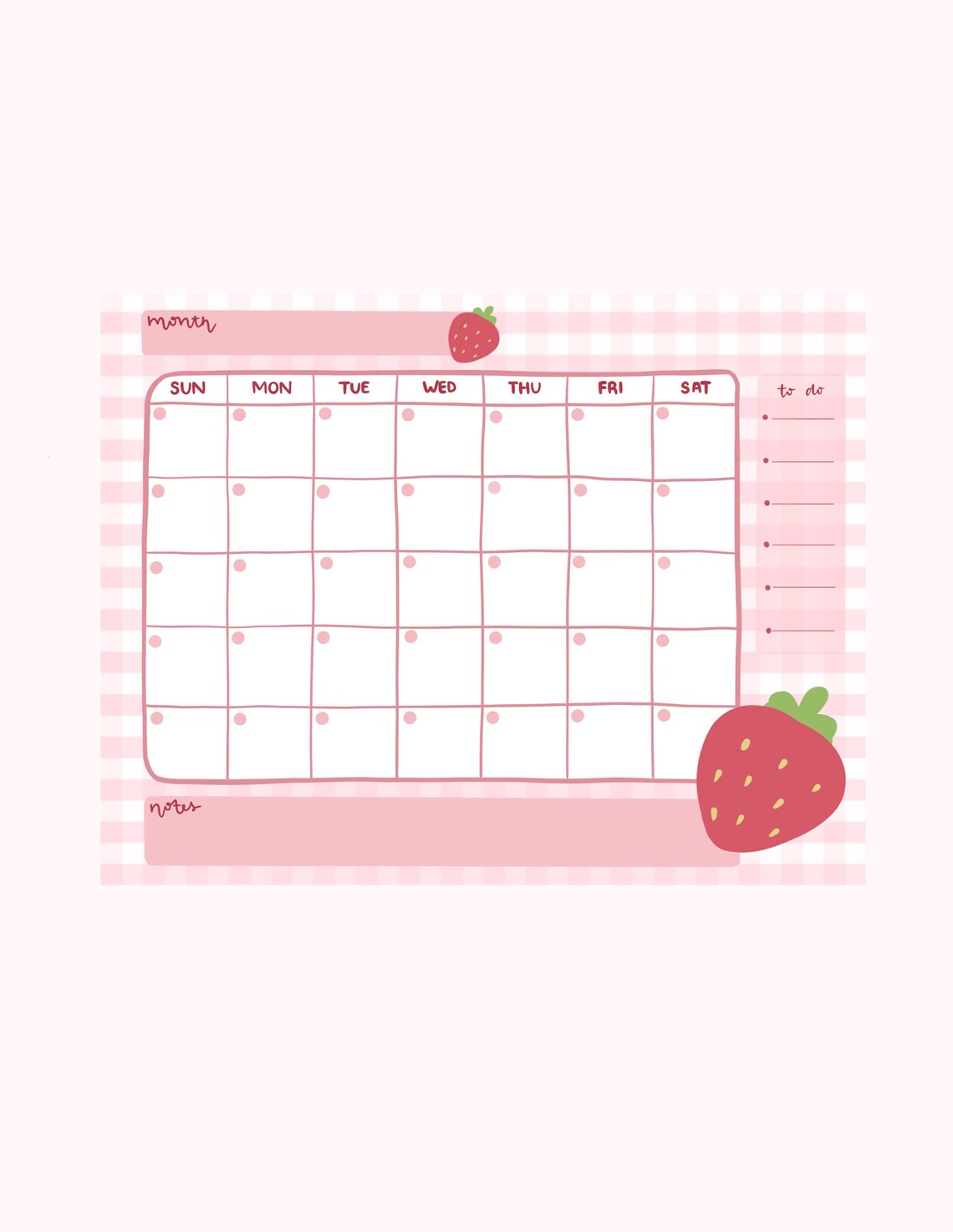 Cute Strawberry Printable Calendar Digital Calendar - Etsy