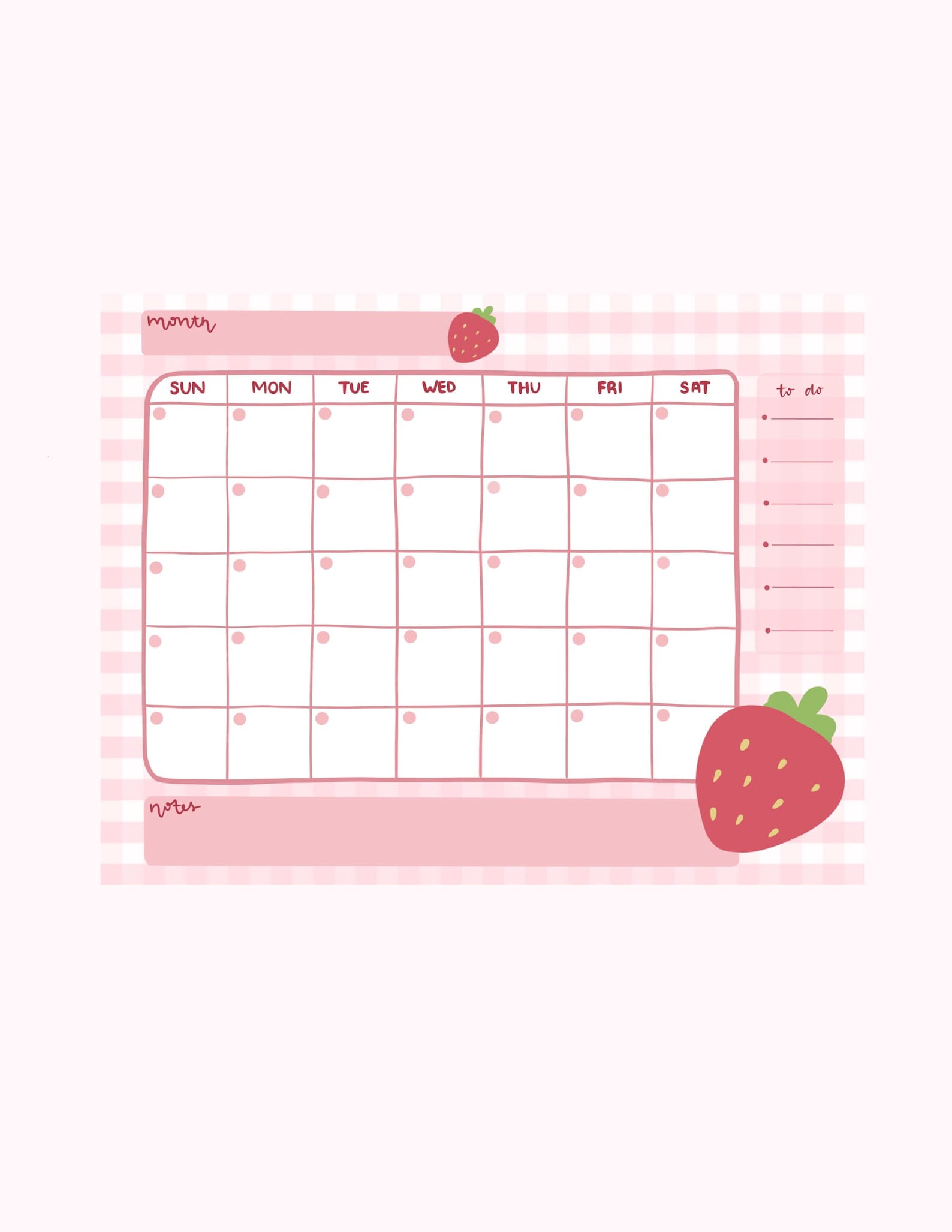 Cute Strawberry Printable Calendar Digital Calendar - Etsy