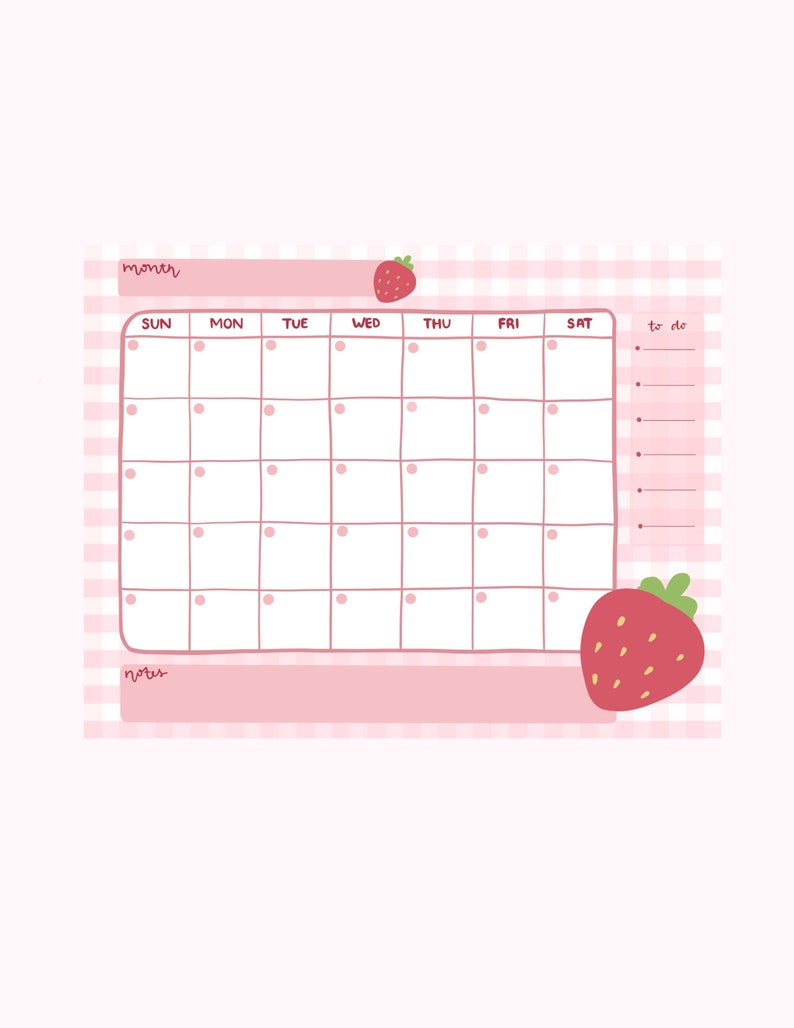 Cute Strawberry Printable Calendar Digital Calendar - Etsy