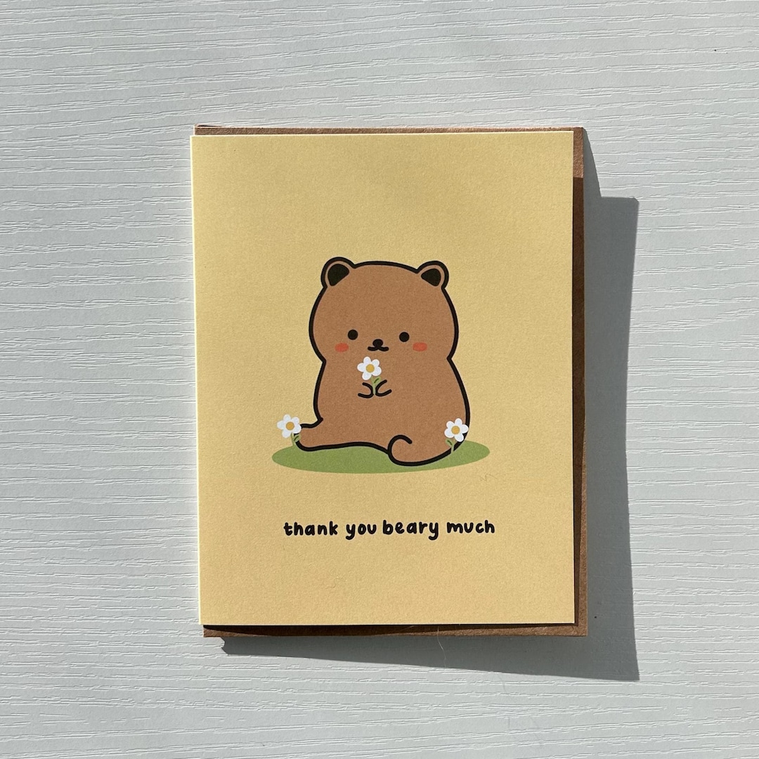 Thank You Beary Much, Thank You Card, Cute Bear Animal Pun Greeting ...