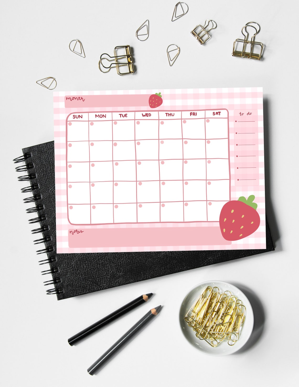 Cute Strawberry Printable Calendar Digital Calendar - Etsy