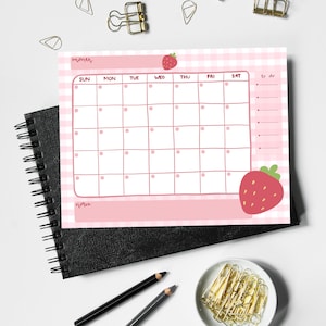 Cute Strawberry Printable Calendar Digital Calendar - Etsy