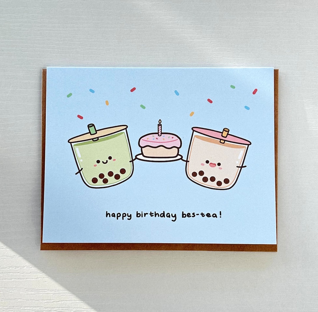 Cute Bubble Tea Boba Birthday Greeting Card, Love Friendship Holiday ...