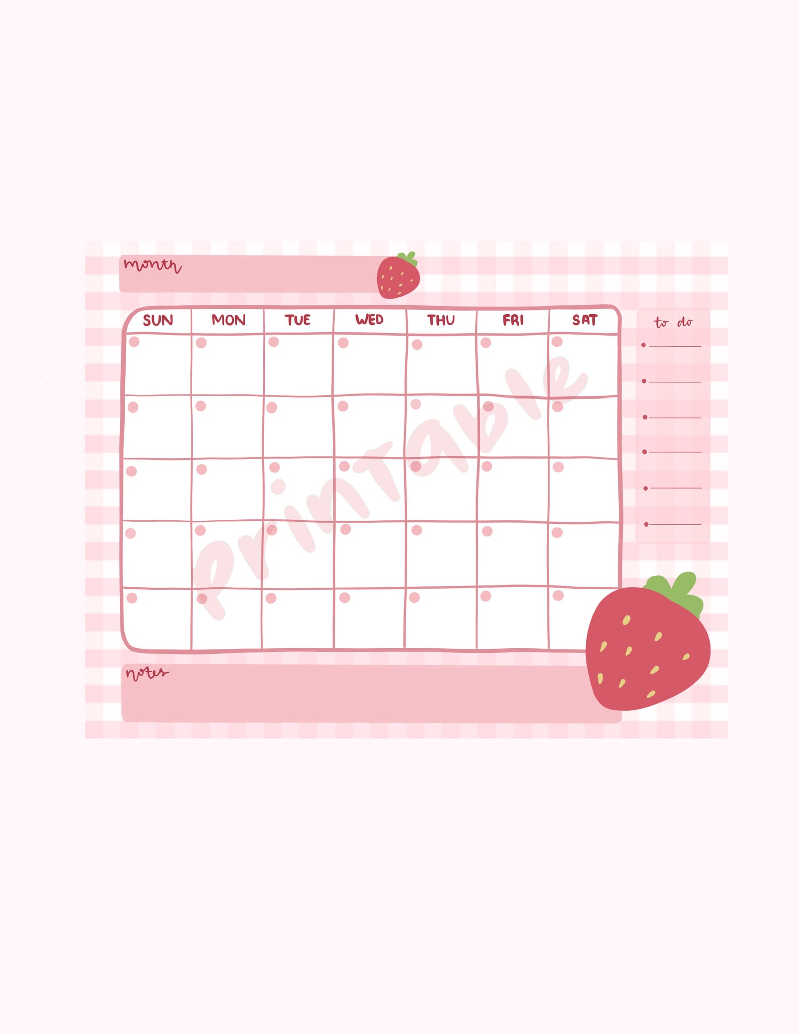 Cute Strawberry Printable Calendar | Digital Calendar | Instant ...