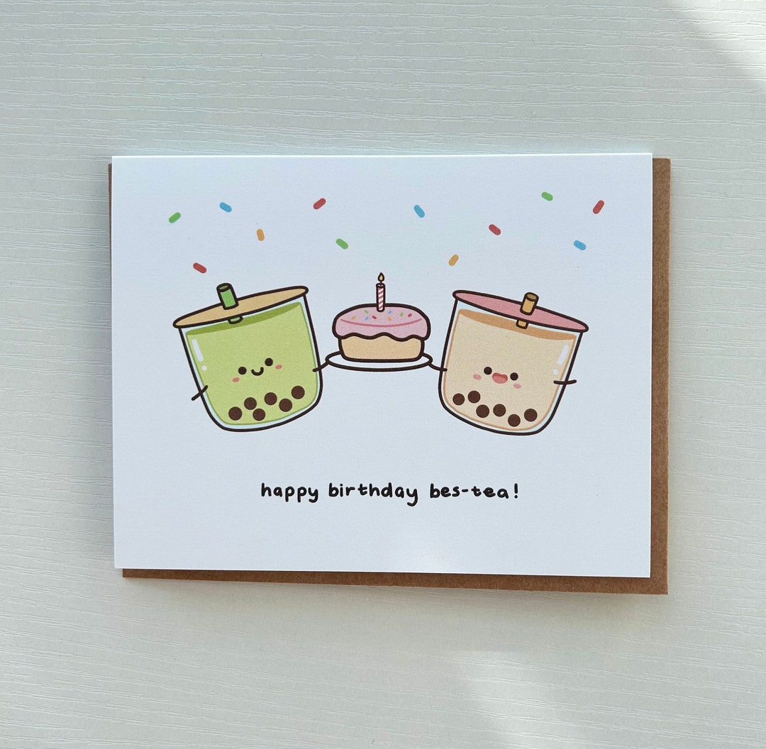 Cute Bubble Tea Boba Birthday Greeting Card, Love Friendship Holiday ...