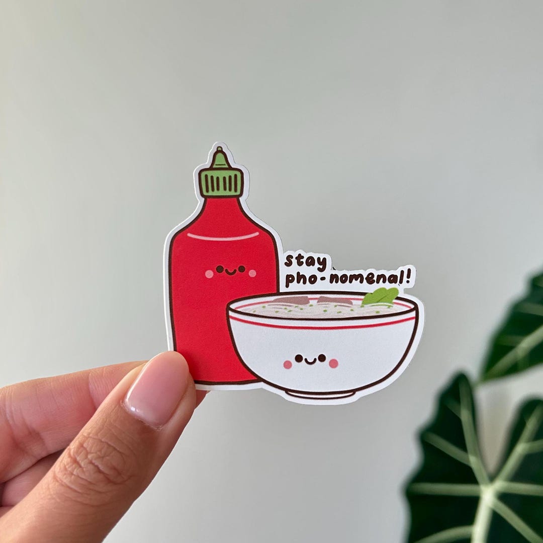 Cute Pho Pun Waterproof Sticker, Matte Sticker, Kawaii Asian Food Vinyl ...