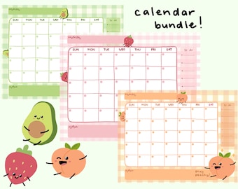 Cute Peach Undated Printable Calendar / Cute Digital Calendar / Kawaii ...