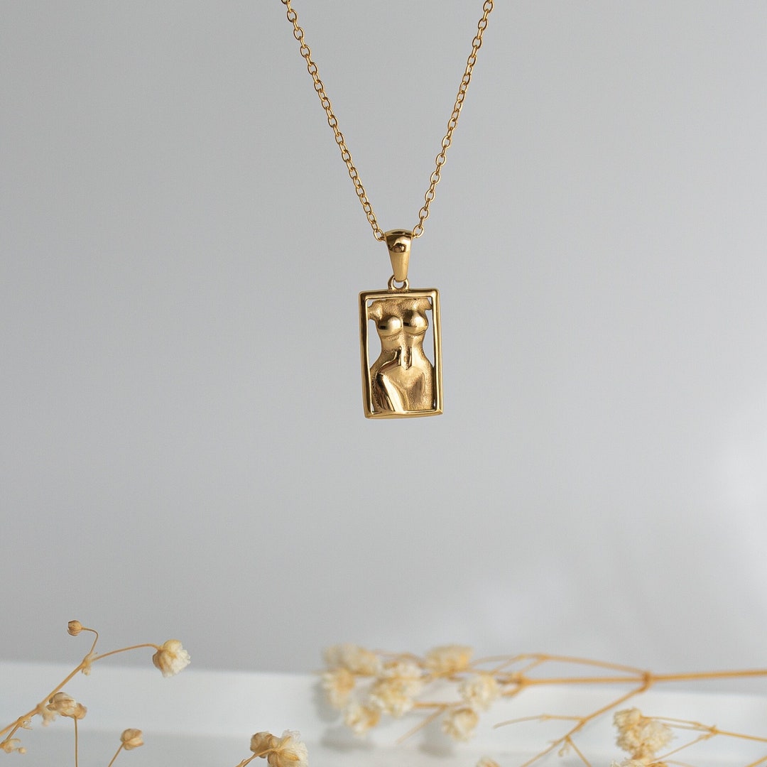 Female Body Sculpture Pendant Necklace, Women Body Figure Gold Jewelry ...