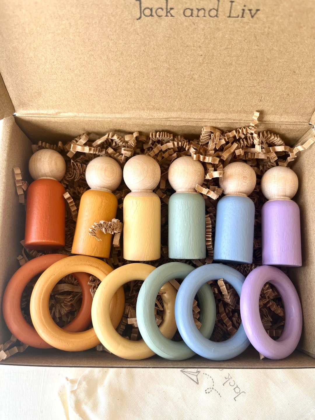 Wooden Rainbow Stacking Rings and Peg Dolls| Montessori Toddler Toy ...