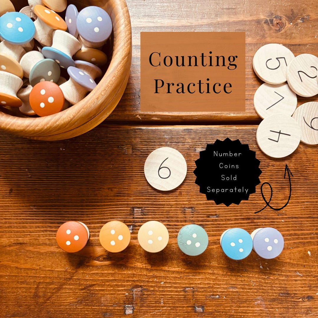 Wooden Mushroom Math Counters — Set of 30 | Montessori Counting, Color ...