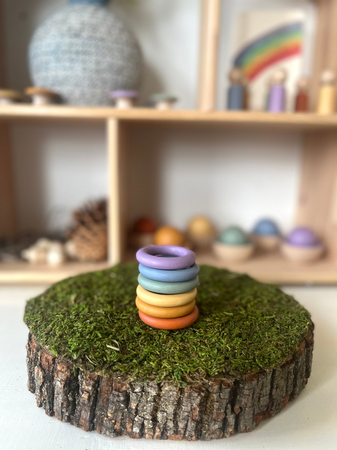 Wooden Rainbow Stacking Rings Montessori Toddler Loose - Etsy