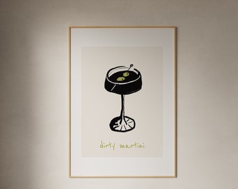 Dirty Martini Cocktail Poster Minimalist Bar Cart Decor Printable ...