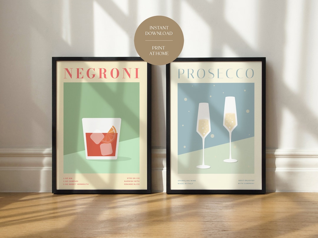 Negroni Prosecco Cocktail Print, Bar Cart Art, Negroni Sbagliato, With ...
