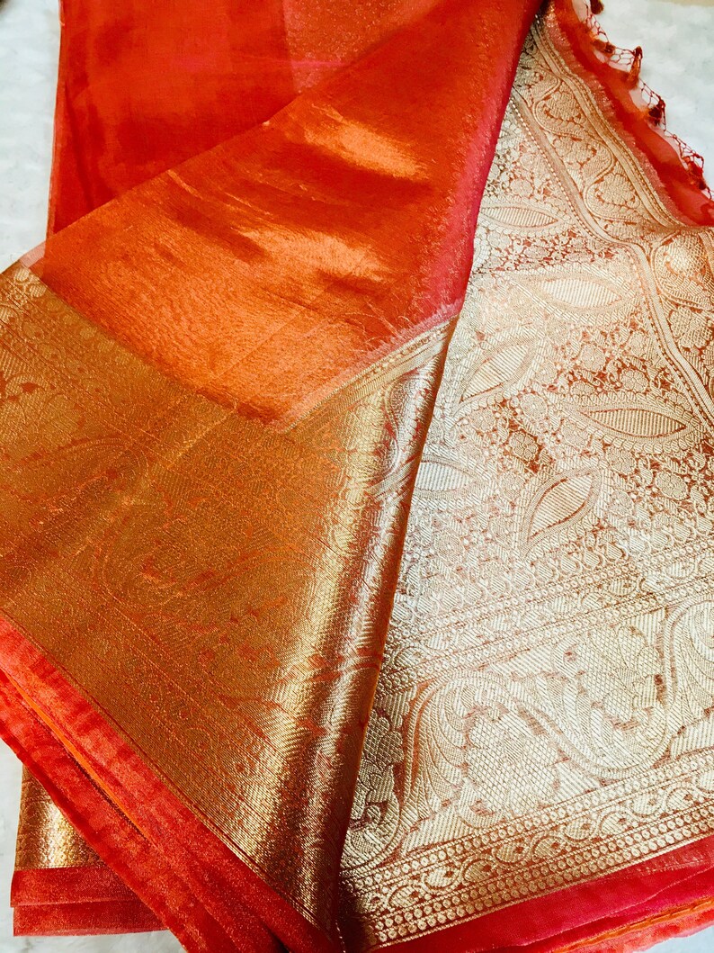 BKS 018 - Pure Silk Tissue Banarasi Saree With Gold Zari Work. Comes ...