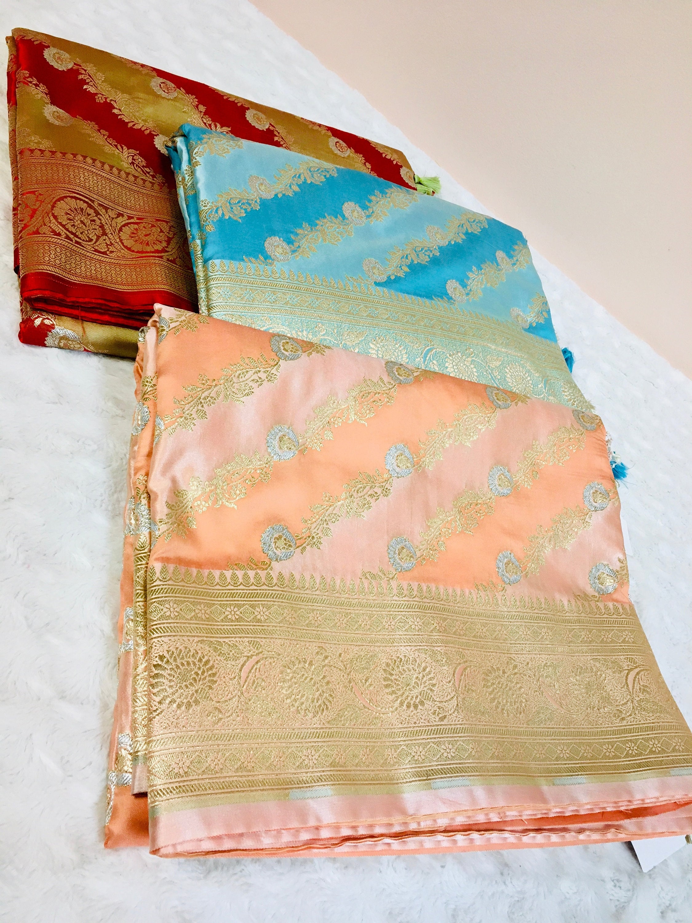 BKS 007 - Mashru Rangkat Banarasi Saree With Gold Zari Work. Comes With Unstitched Blouse. - Etsy