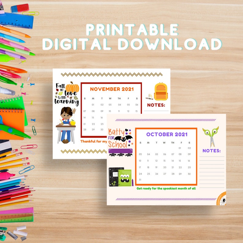 Back to School Calendar Printable for Kids | Year 2021-2022 - Etsy