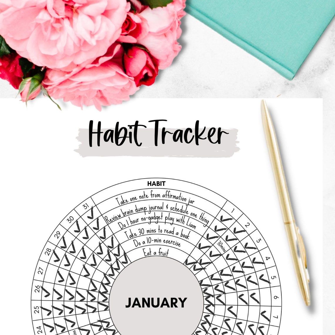 Minimalist Habit Tracker Printable PDF | Monthly Tracker Planner ...