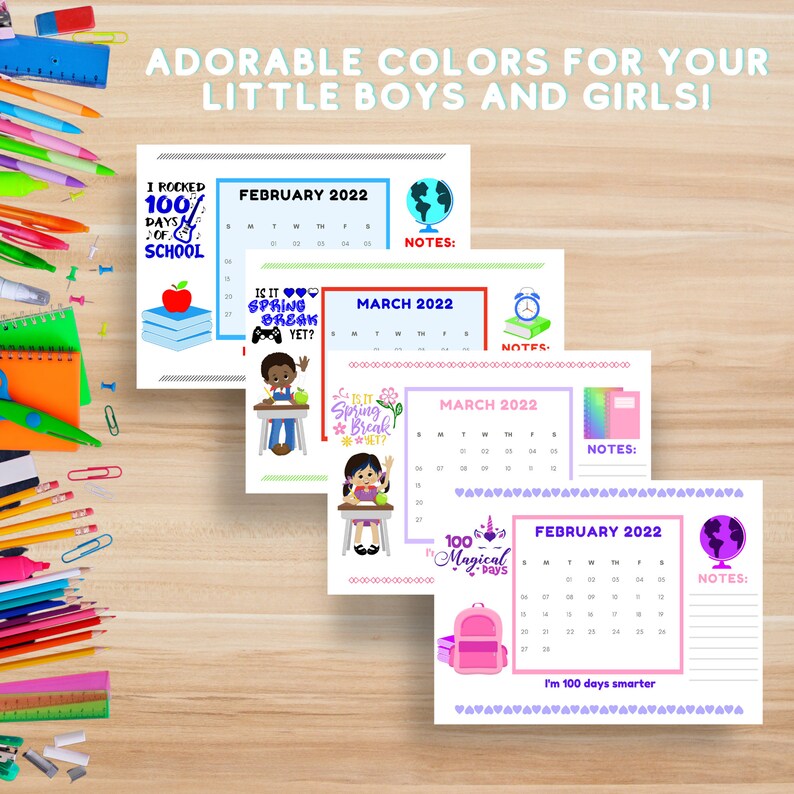 Back to School Calendar Printable for Kids | Year 2021-2022 - Etsy