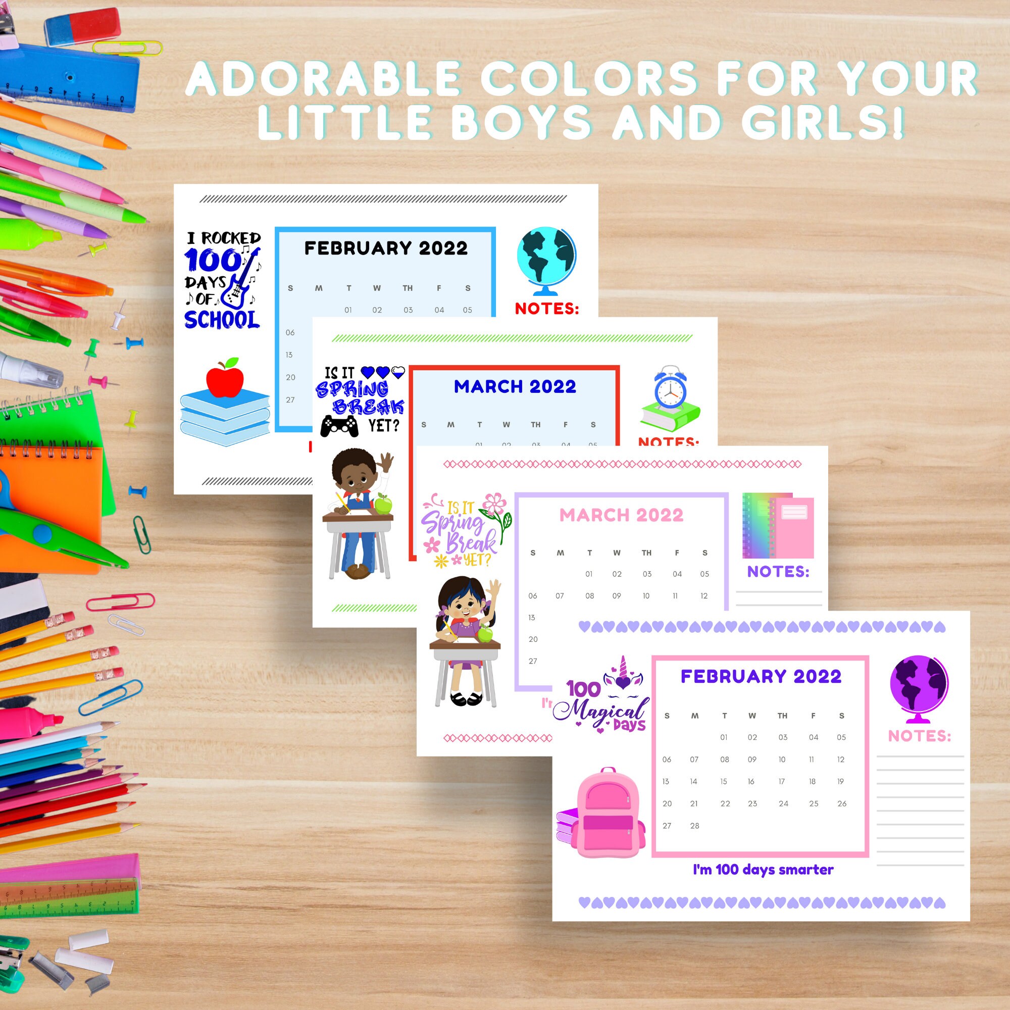Back to School Calendar Printable for Kids | Year 2021-2022 - Etsy