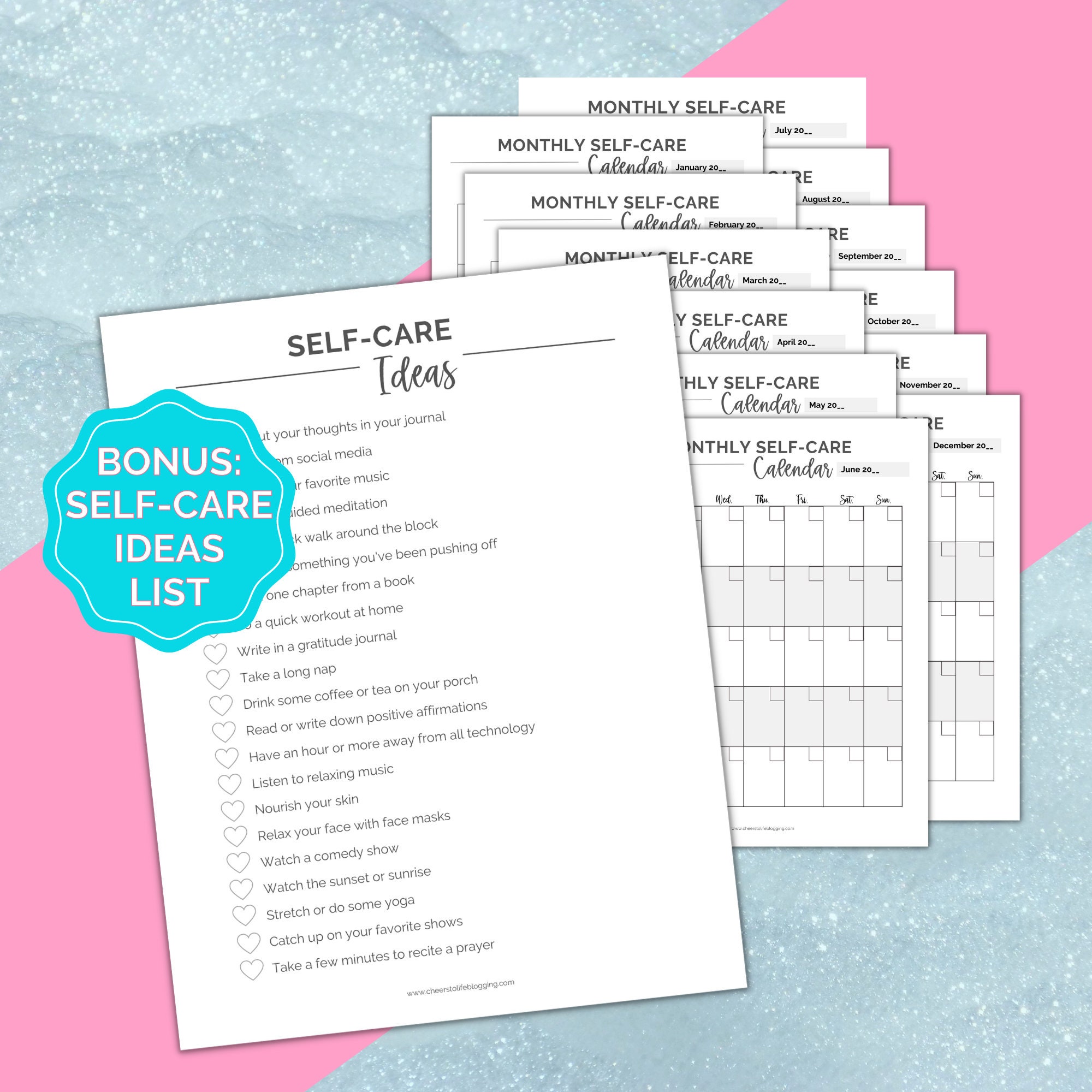 Monthly Self Care Calendar Printable | Self Care Planner Inserts ...