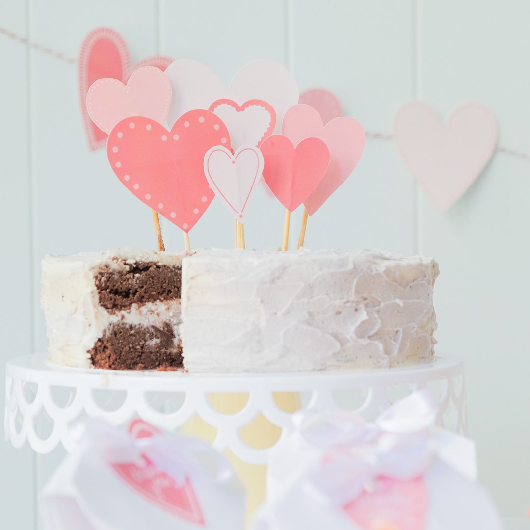 Girls Pink Love Heart Cake Topper Printable - Etsy