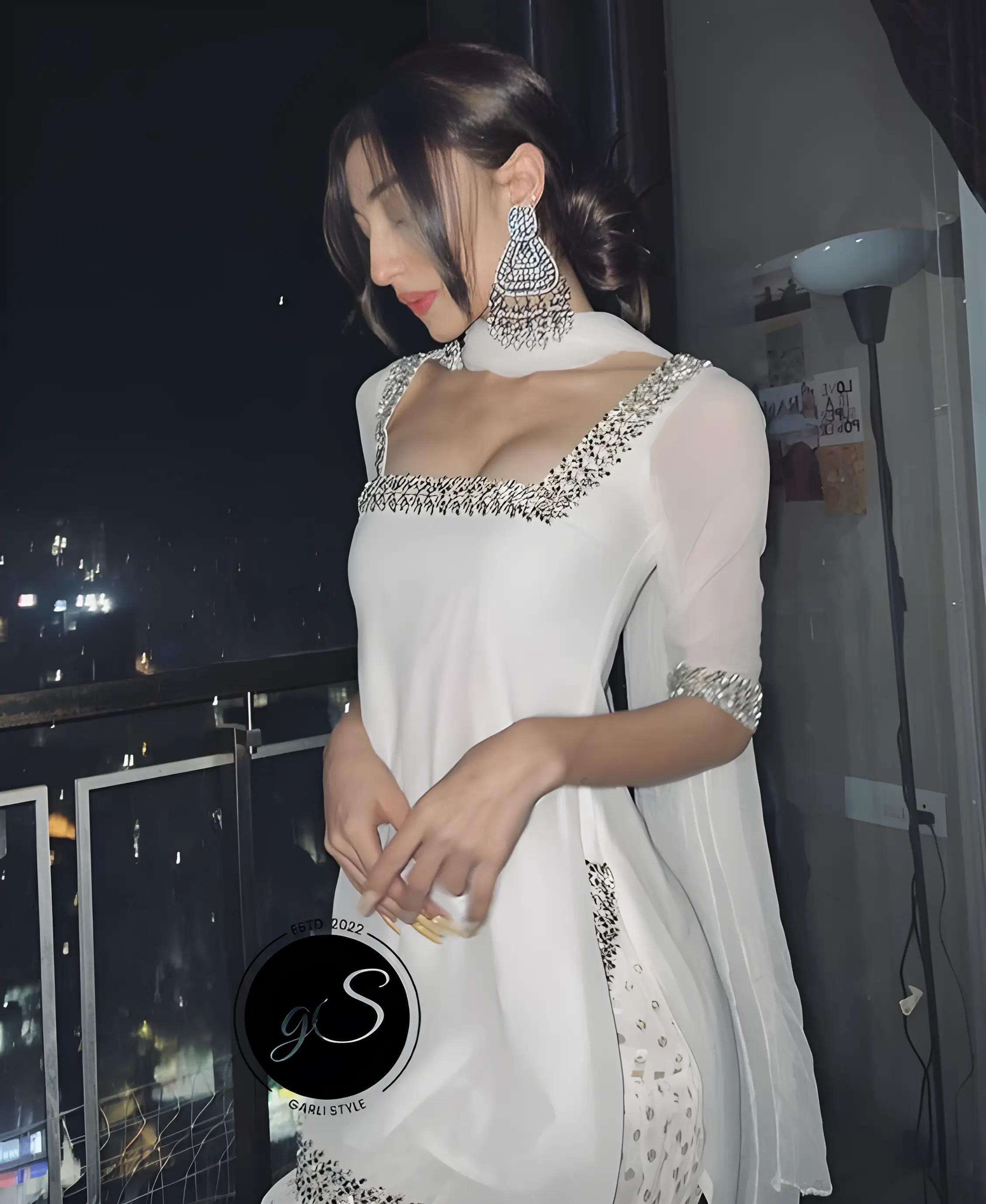 Handmade White Brocade Punjabi Suit: Mirror Trim Salwar Kameez - Etsy