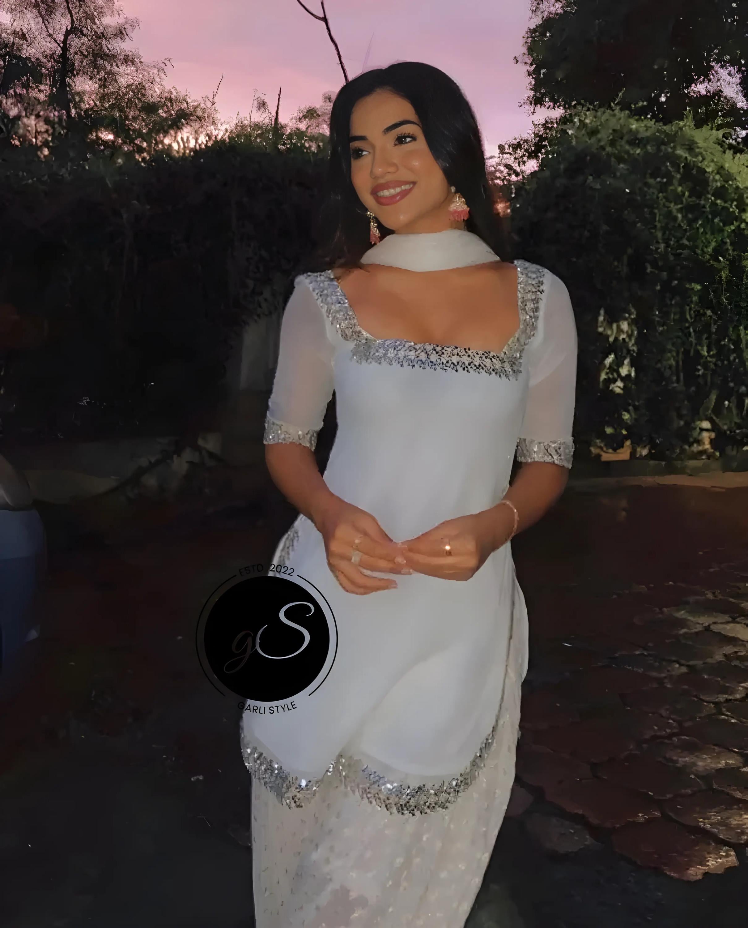Handmade White Brocade Punjabi Suit: Mirror Trim Salwar Kameez - Etsy