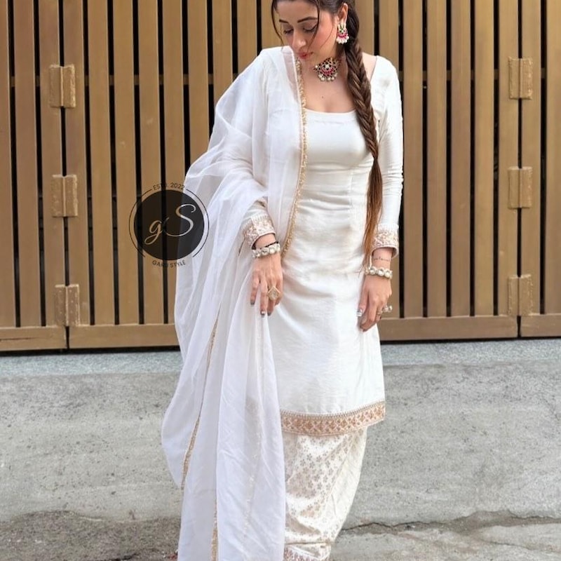 White Long Punjabi Suit for Women - Etsy