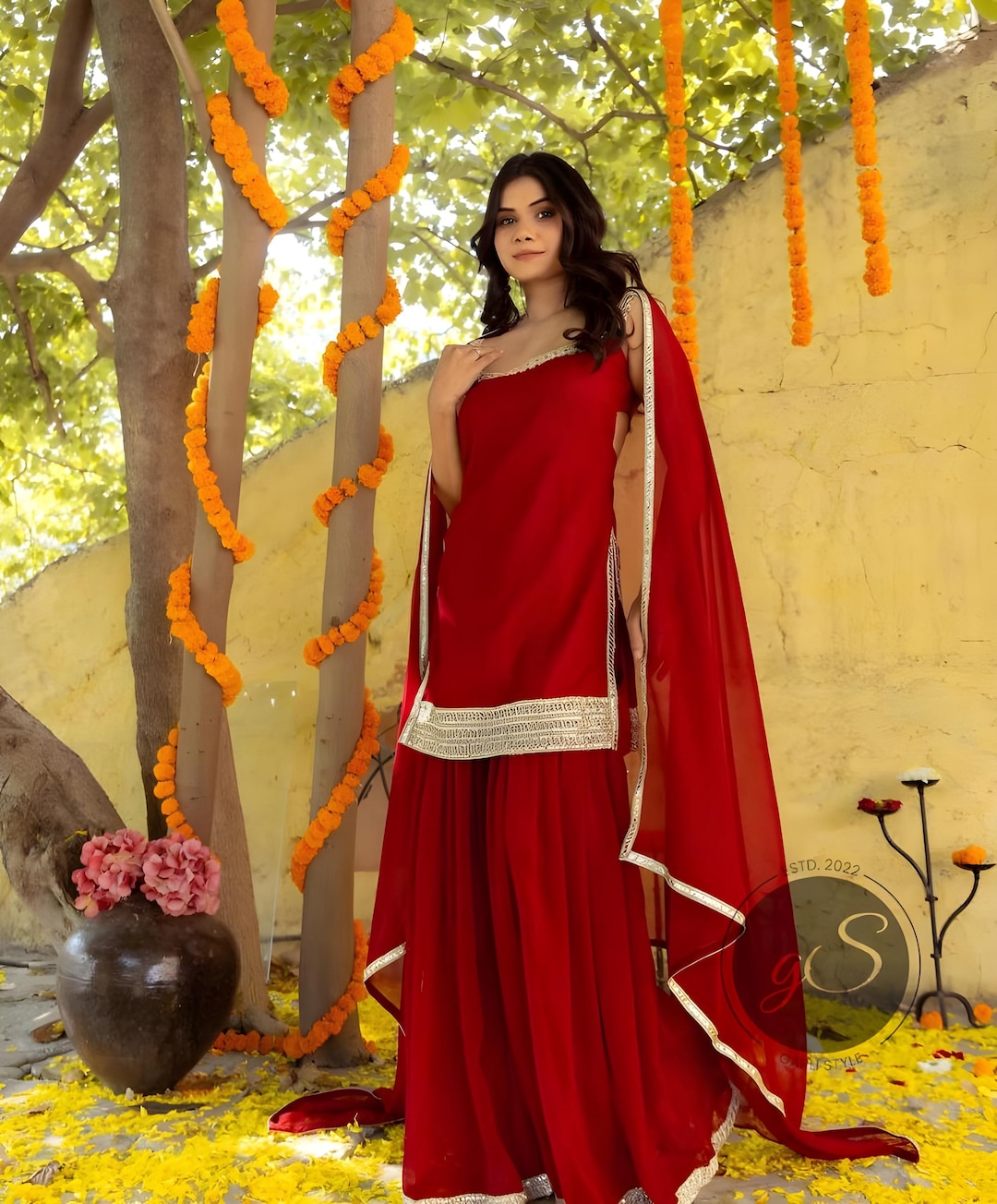 Custom-stitched Red Sharara Suit for Women and Girls Heavy Georgette ...