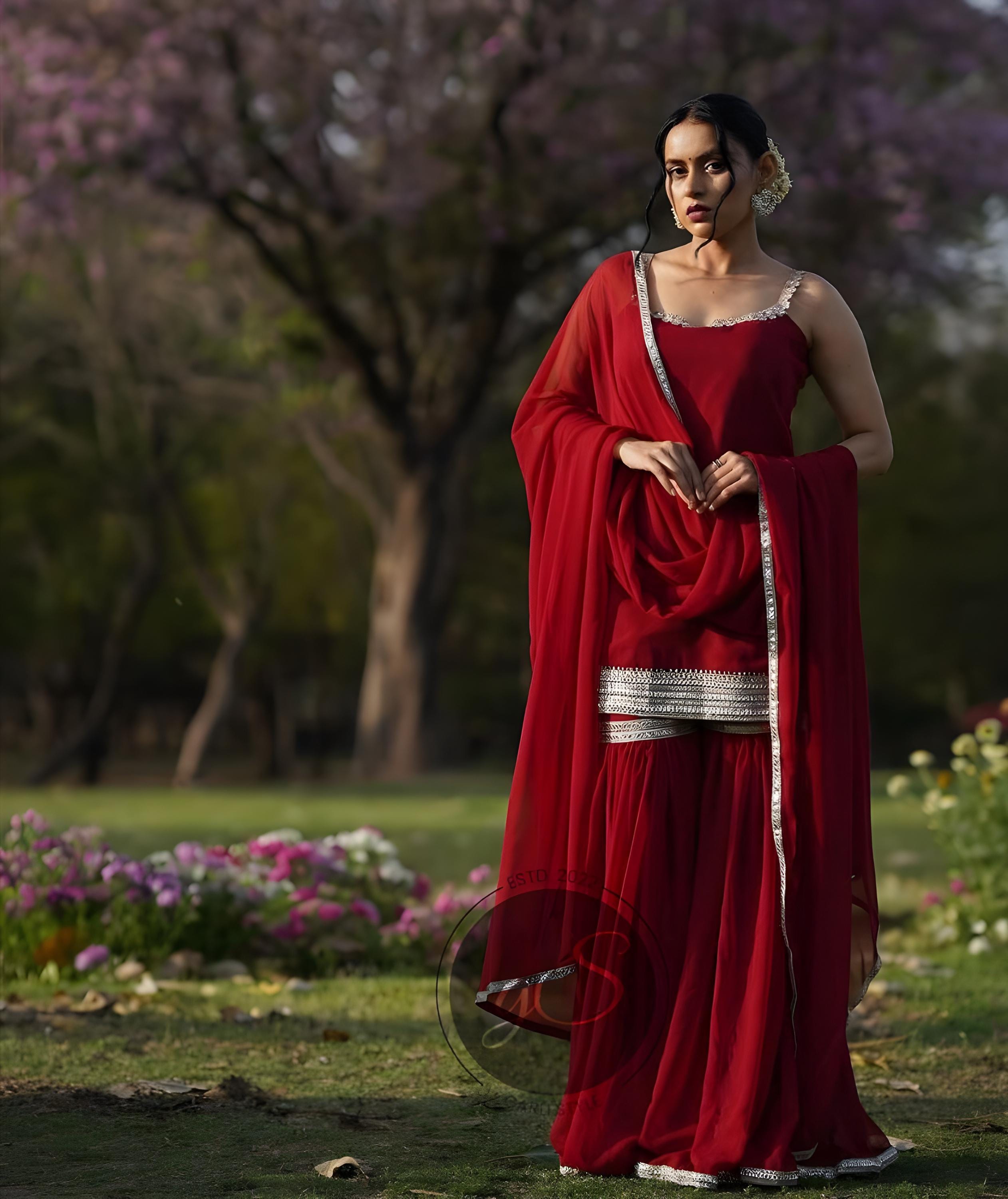 Custom Red Georgette Sharara Suit: Handmade Party Wear - Etsy