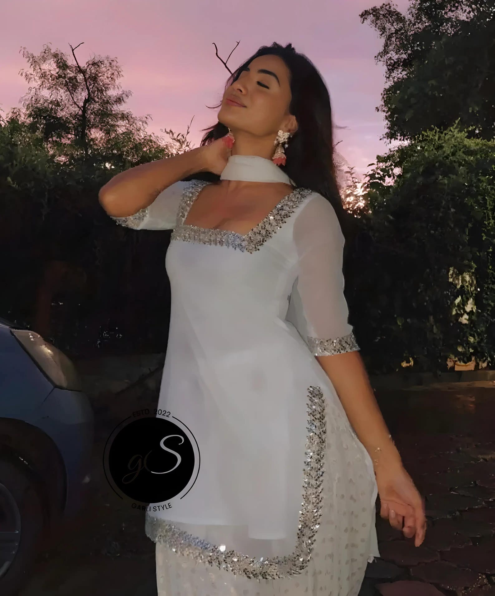 Handmade White Brocade Punjabi Suit: Mirror Trim Salwar Kameez - Etsy