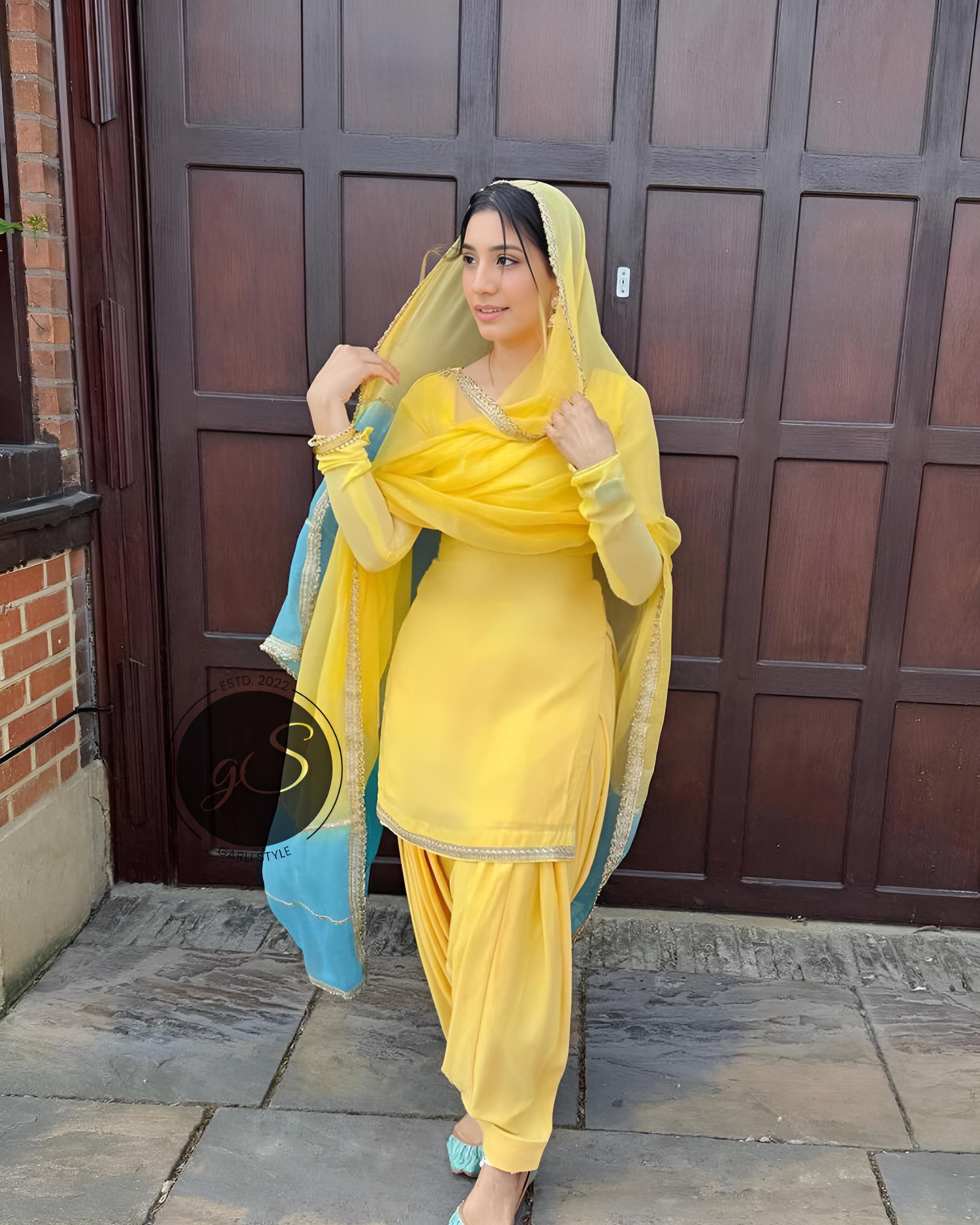Handmade Designer Lemon Yellow Punjabi Patiala Suit Dupatta Punjabi ...