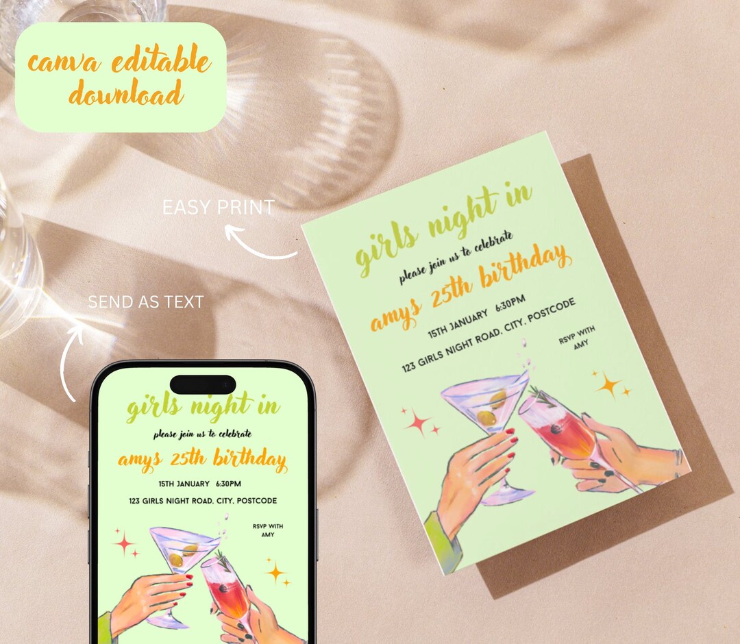 Digital Download Party Invitation Template, Girls Night in Invitation ...