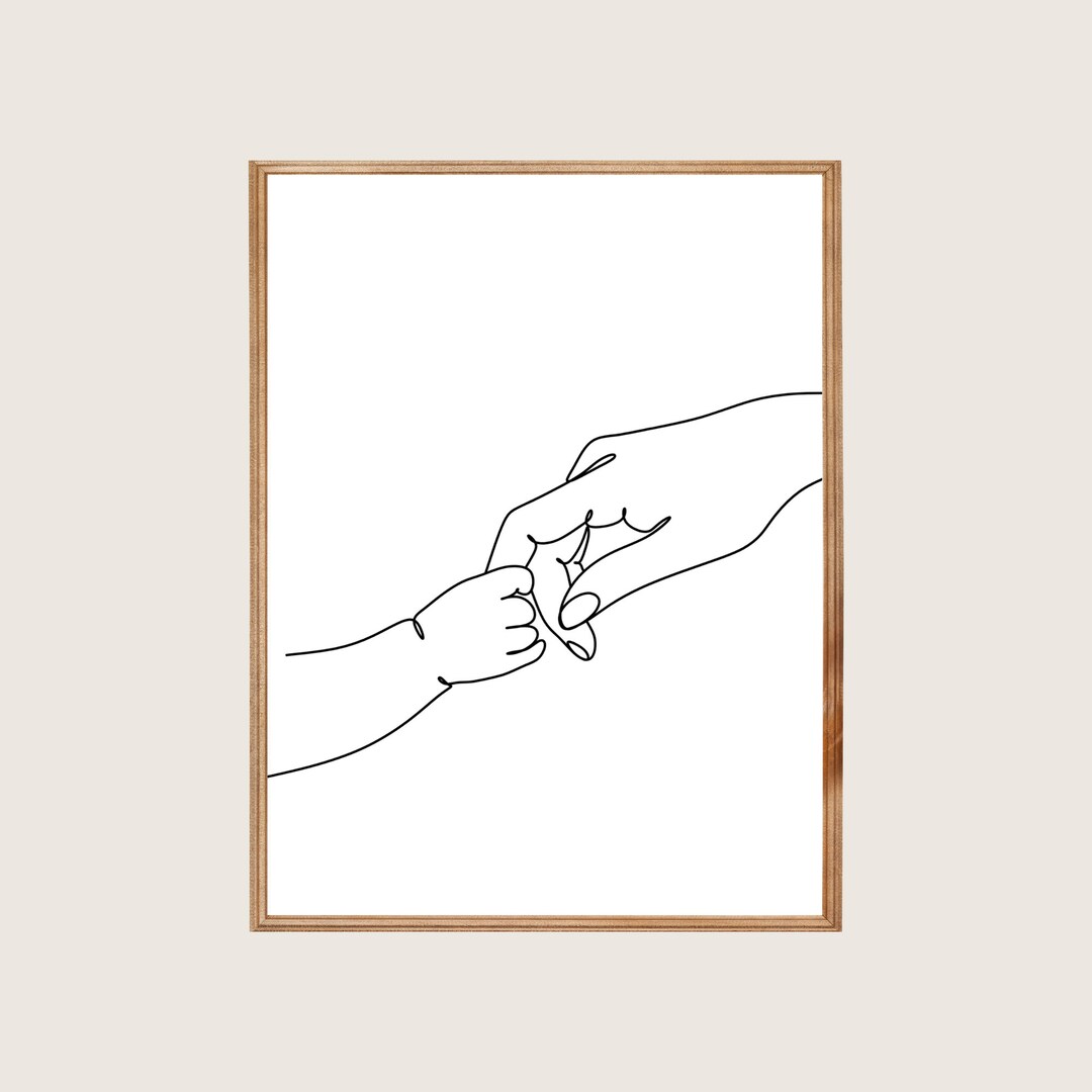 Nursery Wall Art Holding Hands Print Line Art Black and White Decor ...