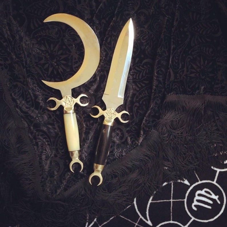 Druid's Crescent Moon Bowline With Bone Handle for Ritual | Etsy