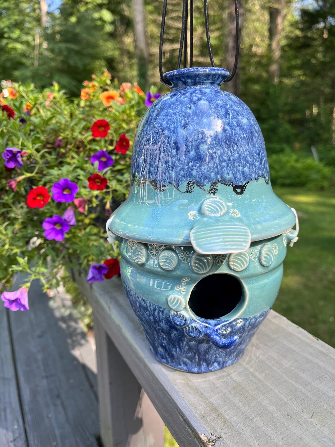 Handmade Pottery Bird House - Seashells 5.25”x8.5” - Etsy