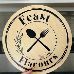 Custom Circular Wooden Sign for Mobile Charcuterie Cart in Full Color ...