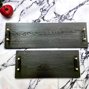 Extra Large Serving Tray With Handles Black Modern Wooden Charcuterie ...