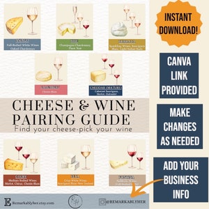 Editable Wine and Cheese Pairing Guide Card 20 Cheeses PDF for Cheese ...