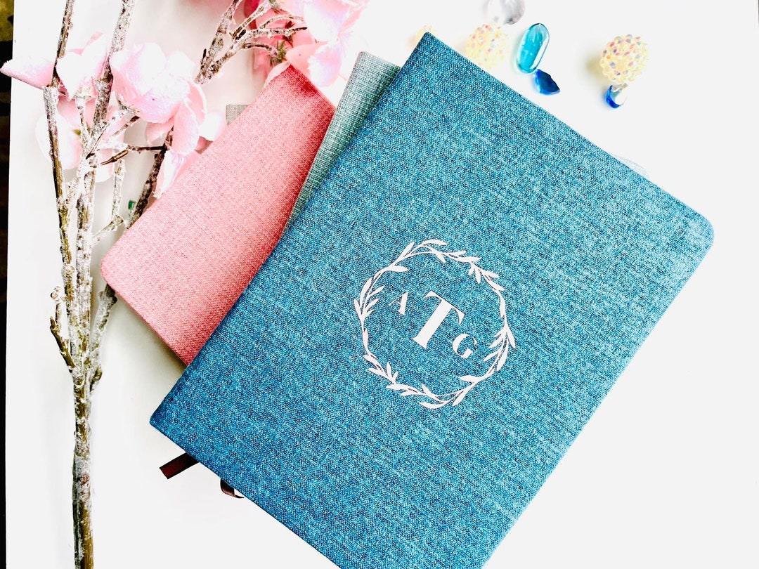 Custom Initial Linen Cover Notebook Personalized Name Notebook Cloth ...