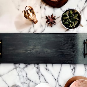 Extra Large Serving Tray With Handles Black Modern Wooden Charcuterie ...