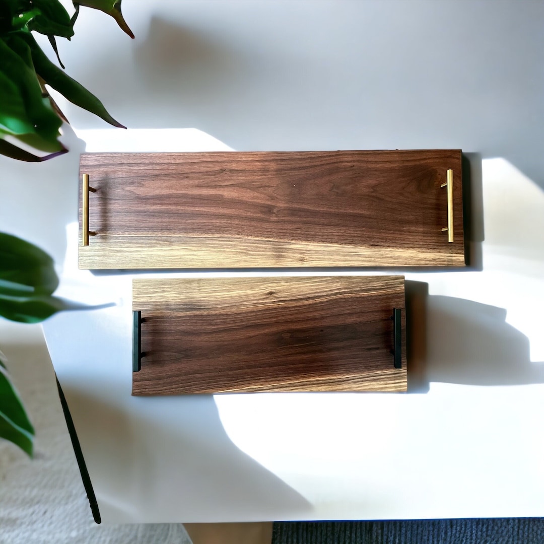 Large Serving Tray With Handles Black Walnut Tray With Feet Extra Large ...