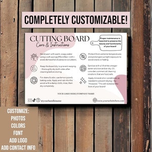 Cutting Board Care Card Template Editable in Canva Cutting Board Care ...