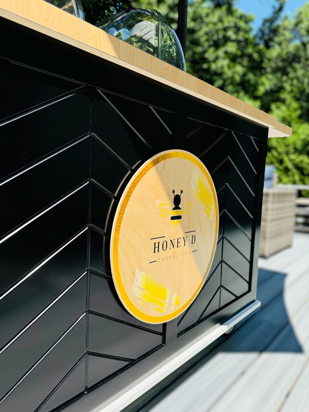 Custom Circular Wooden Sign for Mobile Charcuterie Cart Full Color Logo ...