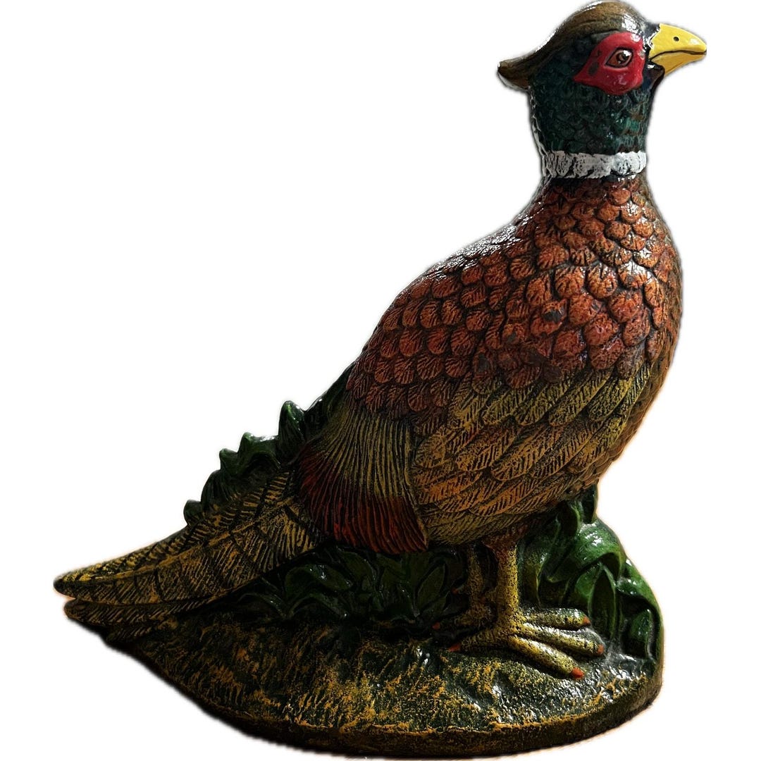 Vintage Cast Iron Pheasant Enamel Painted Heavy Door Stop Decor Bookend ...