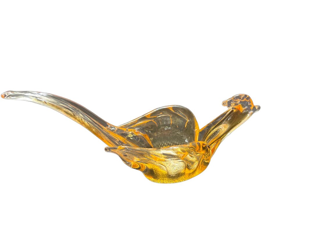 Amber Glass Pheasant? Bird of Paradise? Bird Trinket Candy Dish - Etsy