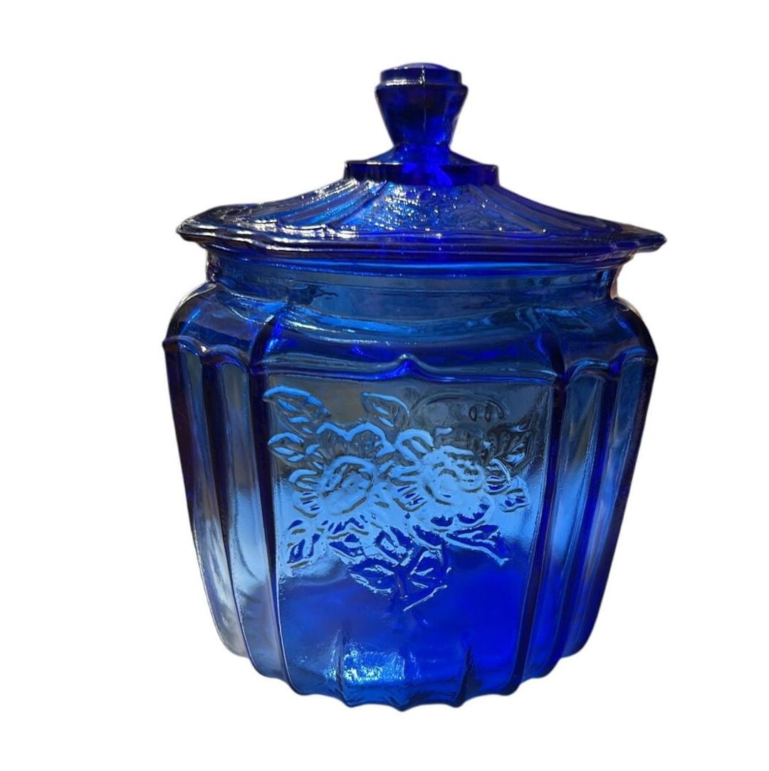 Mayfair Open Rose Cobalt Blue Cookie Jar Depression Glass - Etsy