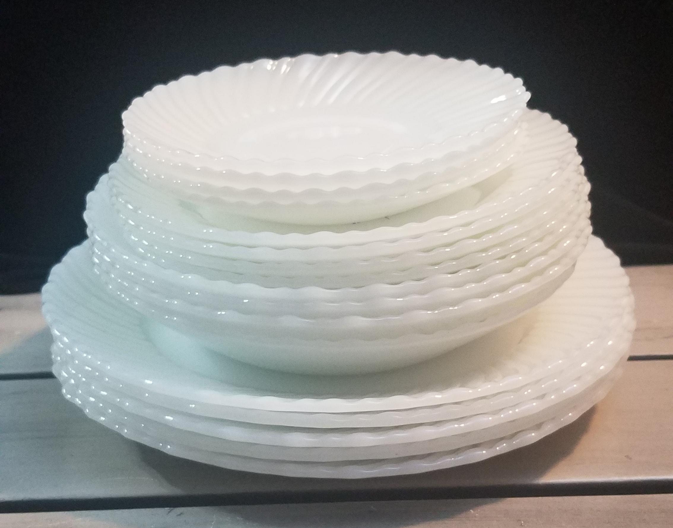 Vintage 1960s Termocrisa Milk Glass, Blue Floral, Swirl Edge Plate Set ...