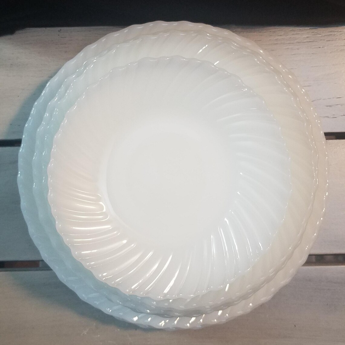 Vintage 1960s Termocrisa Milk Glass, Blue Floral, Swirl Edge Plate Set ...